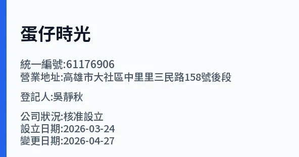 蛋仔時光的照片-統編 61176906(高雄市) 公司登記資料與營業項目詳細圖表