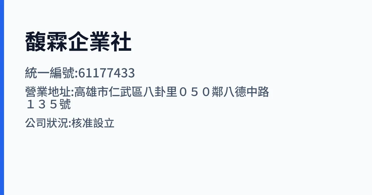 馥霖企業社 - 統編 61177433(高雄市) 公司登記資料與營業項目詳細圖表