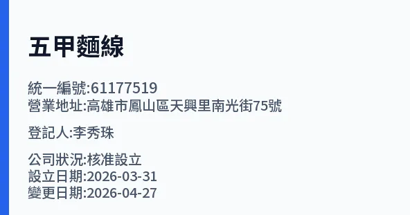 五甲麵線的照片-統編 61177519(高雄市) 公司登記資料與營業項目詳細圖表