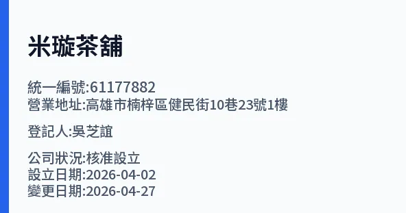 米璇茶舖的照片-統編 61177882(高雄市) 公司登記資料與營業項目詳細圖表