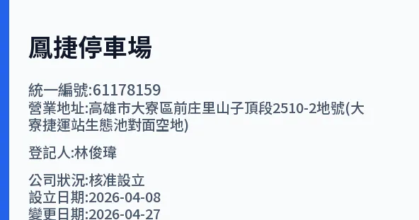 鳳捷停車場的照片-統編 61178159(高雄市) 公司登記資料與營業項目詳細圖表