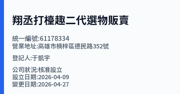 翔丞打檯趣二代選物販賣的照片-統編 61178334(高雄市) 公司登記資料與營業項目詳細圖表