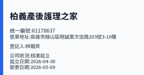柏義產後護理之家的照片-統編 61178637(高雄市) 公司登記資料與營業項目詳細圖表