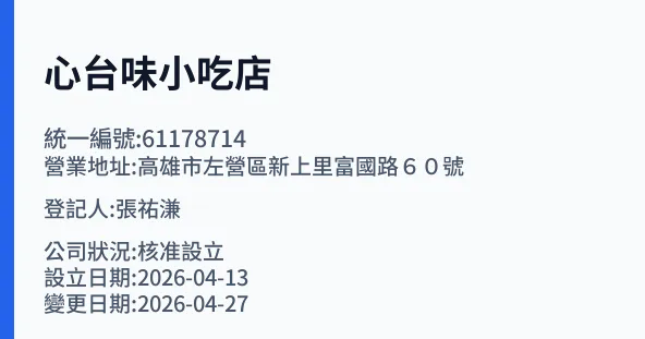 心台味小吃店的照片-統編 61178714(高雄市) 公司登記資料與營業項目詳細圖表