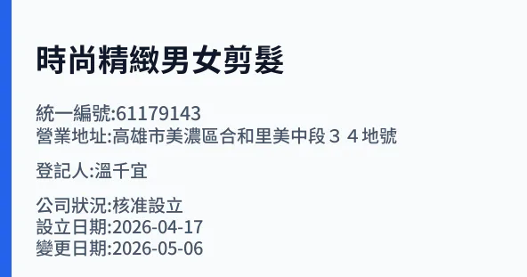 時尚精緻男女剪髮的照片-統編 61179143(高雄市) 公司登記資料與營業項目詳細圖表