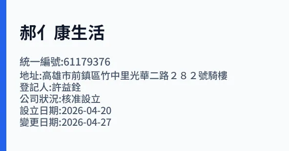 郝亻康生活的照片-統編 61179376(高雄市) 公司登記資料與營業項目詳細圖表
