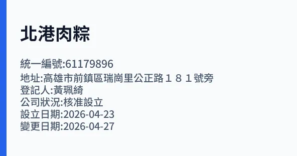 北港肉粽的照片-統編 61179896(高雄市) 公司登記資料與營業項目詳細圖表