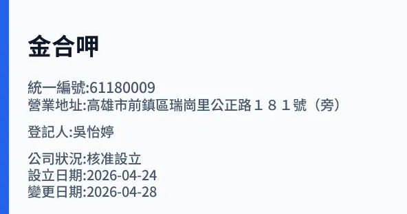 金合呷的照片-統編 61180009(高雄市) 公司登記資料與營業項目詳細圖表