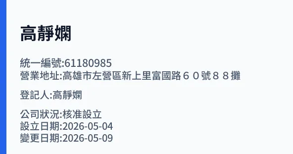 高靜嫻的照片-統編 61180985(高雄市) 公司登記資料與營業項目詳細圖表