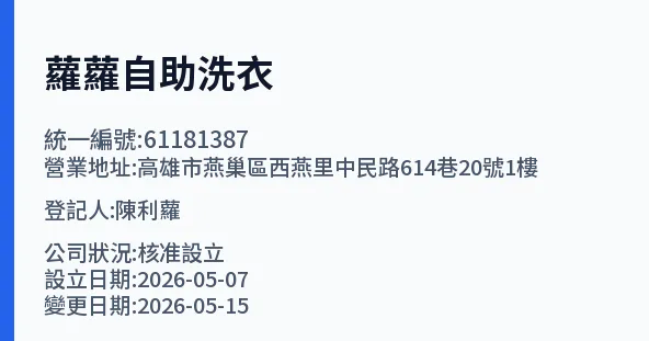 蘿蘿自助洗衣的照片-統編 61181387(高雄市) 公司登記資料與營業項目詳細圖表