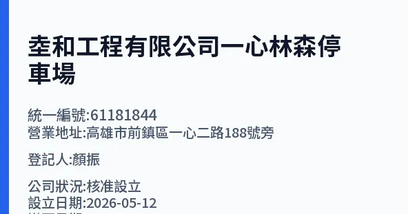 坴和工程有限公司一心林森停車場的照片-統編 61181844(高雄市) 公司登記資料與營業項目詳細圖表