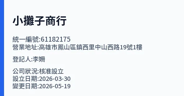 小攤子商行的照片-統編 61182175(高雄市) 公司登記資料與營業項目詳細圖表