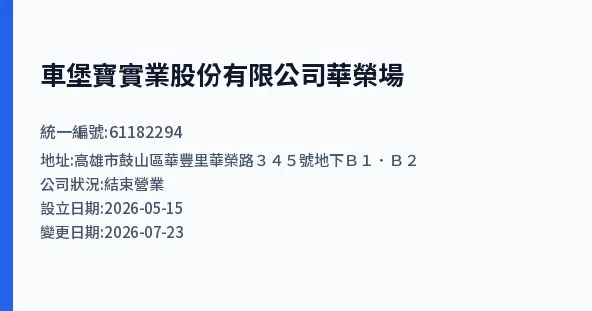 車堡寶實業股份有限公司華榮場的照片-統編 61182294 公司登記資料與營業項目詳細圖表