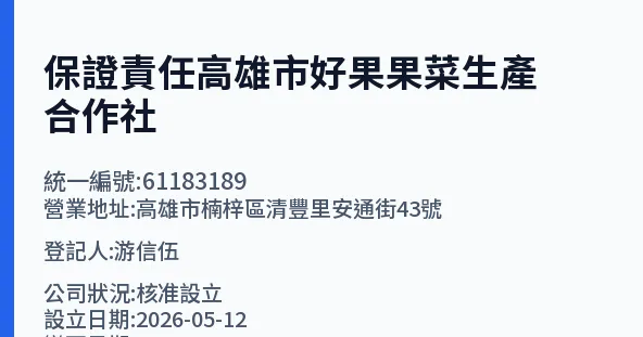 保證責任高雄市好果果菜生產合作社的照片-統編 61183189(高雄市) 公司登記資料與營業項目詳細圖表