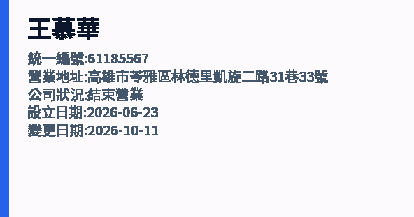王慕華的照片-統編 61185567 公司登記資料與營業項目詳細圖表