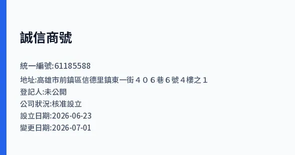 誠信商號的照片-統編 61185588(高雄市) 公司登記資料與營業項目詳細圖表