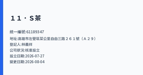 11.S茶的照片-統編 61189347(高雄市) 公司登記資料與營業項目詳細圖表