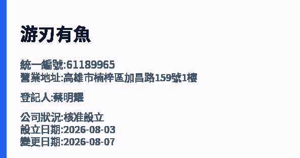游刃有魚的照片-統編 61189965(高雄市) 公司登記資料與營業項目詳細圖表