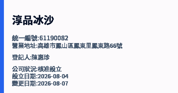 淳品冰沙的照片-統編 61190082(高雄市) 公司登記資料與營業項目詳細圖表