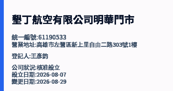 墾丁航空有限公司明華門市的照片-統編 61190533(高雄市) 公司登記資料與營業項目詳細圖表