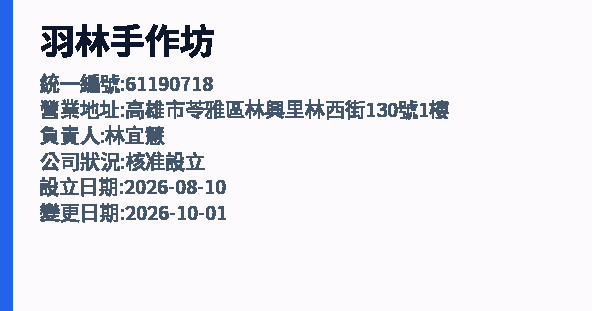 羽林手作坊的照片-統編 61190718 公司登記資料與營業項目詳細圖表