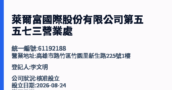 萊爾富國際股份有限公司第五五七三營業處的照片-統編 61192188(高雄市) 公司登記資料與營業項目詳細圖表