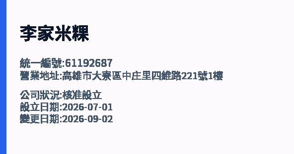 李家米粿的照片-統編 61192687 公司登記資料與營業項目詳細圖表