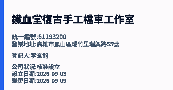鐵血堂復古手工檔車工作室的照片-統編 61193200(高雄市) 公司登記資料與營業項目詳細圖表