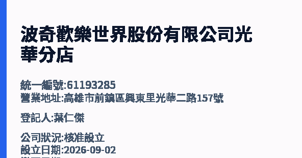 波奇歡樂世界股份有限公司光華分店的照片-統編 61193285(高雄市) 公司登記資料與營業項目詳細圖表