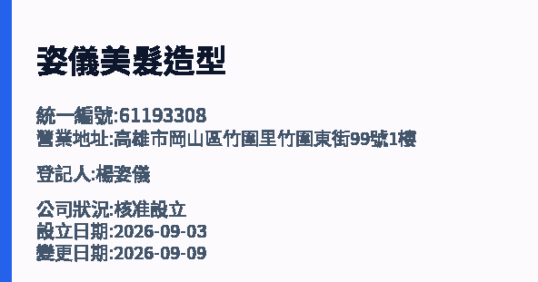 姿儀美髮造型的照片-統編 61193308(高雄市) 公司登記資料與營業項目詳細圖表