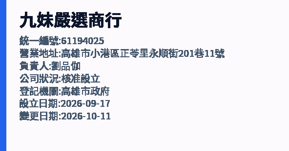九妹嚴選商行的照片-統編 61194025(高雄市) 公司登記資料與營業項目詳細圖表