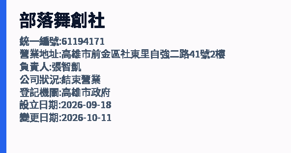 部落舞創社的照片-統編 61194171(高雄市) 公司登記資料與營業項目詳細圖表