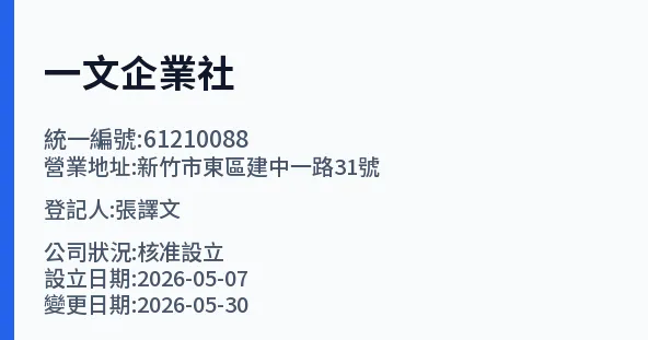 一文企業社的照片-統編 61210088(新竹市) 公司登記資料與營業項目詳細圖表