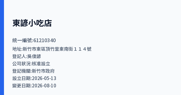 東諺小吃店的照片-統編 61210340 公司登記資料與營業項目詳細圖表
