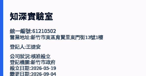 知深實驗室的照片-統編 61210502 公司登記資料與營業項目詳細圖表
