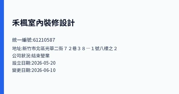 禾楓室內裝修設計的照片-統編 61210587(新竹市) 公司登記資料與營業項目詳細圖表