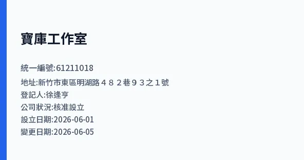 寶庫工作室的照片-統編 61211018(新竹市) 公司登記資料與營業項目詳細圖表