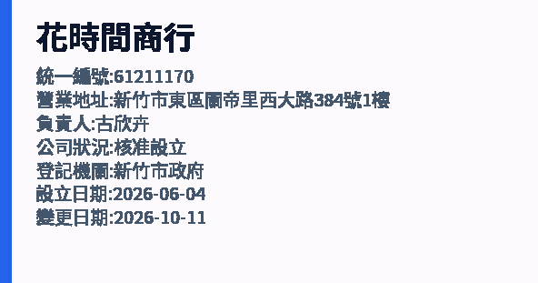 花時間商行的照片-統編 61211170 公司登記資料與營業項目詳細圖表
