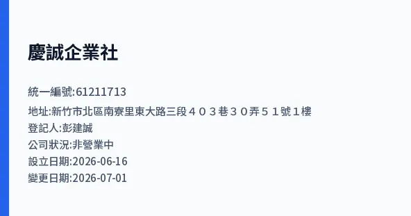 慶誠企業社的照片-統編 61211713(新竹市) 公司登記資料與營業項目詳細圖表