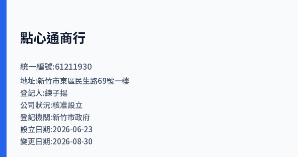 點心通商行的照片-統編 61211930(新竹市) 公司登記資料與營業項目詳細圖表