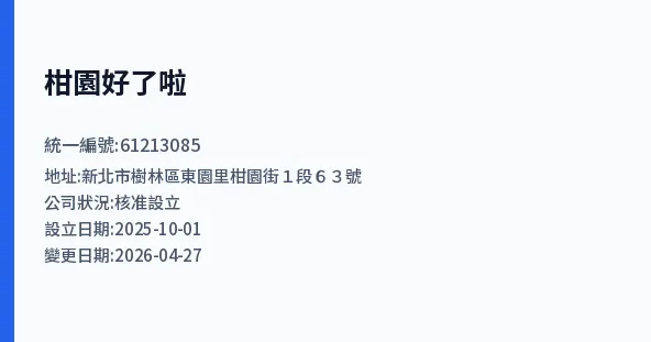 柑園好了啦的照片-統編 61213085(新北市) 公司登記資料與營業項目詳細圖表