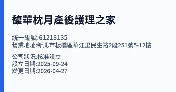 馥華枕月產後護理之家的照片-統編 61213135(新北市) 公司登記資料與營業項目詳細圖表