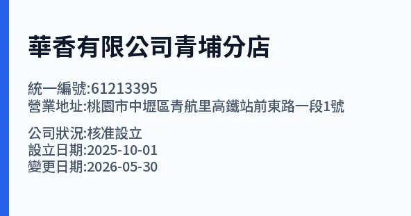 華香有限公司青埔分店的照片-統編 61213395(桃園市) 公司登記資料與營業項目詳細圖表