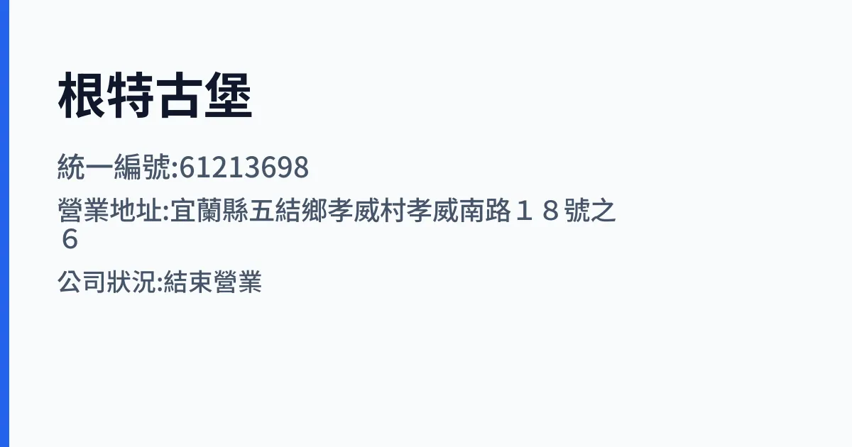 根特古堡 - 統編 61213698(宜蘭縣) 公司登記資料與營業項目詳細圖表