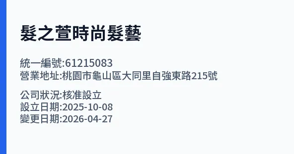 髮之萱時尚髮藝的照片-統編 61215083(桃園市) 公司登記資料與營業項目詳細圖表