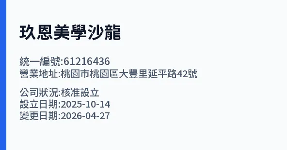 玖恩美學沙龍的照片-統編 61216436(桃園市) 公司登記資料與營業項目詳細圖表