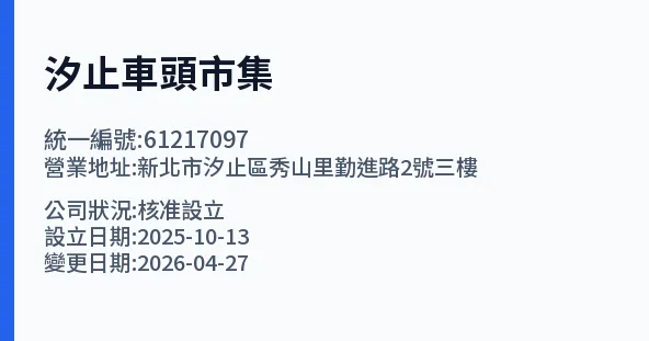 汐止車頭市集的照片-統編 61217097(新北市) 公司登記資料與營業項目詳細圖表