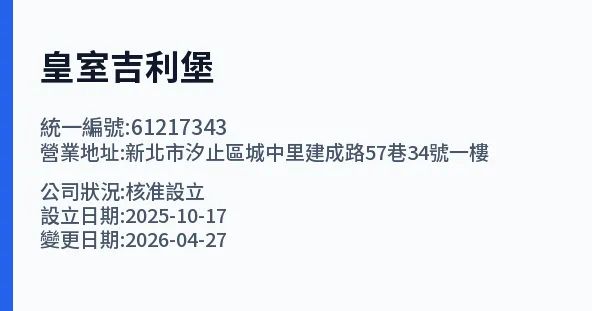 皇室吉利堡的照片-統編 61217343(新北市) 公司登記資料與營業項目詳細圖表