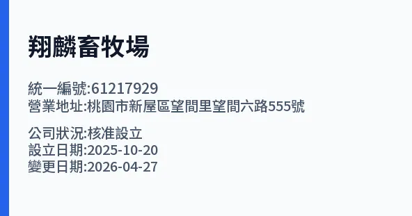 翔麟畜牧場的照片-統編 61217929(桃園市) 公司登記資料與營業項目詳細圖表