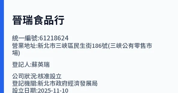 晉瑞食品行的照片-統編 61218624(新北市) 公司登記資料與營業項目詳細圖表